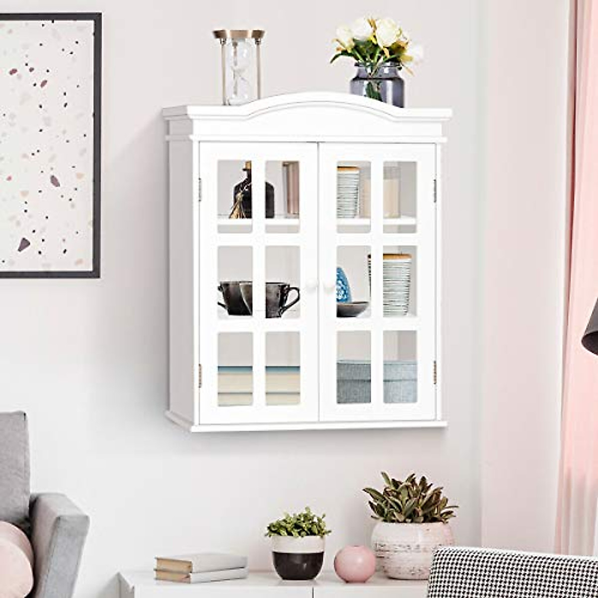 DORTALA Bathroom Cabinet Wall Mount Adjustable Shelf Elegant Two Door Collection Storage Medicine Cabinet, White