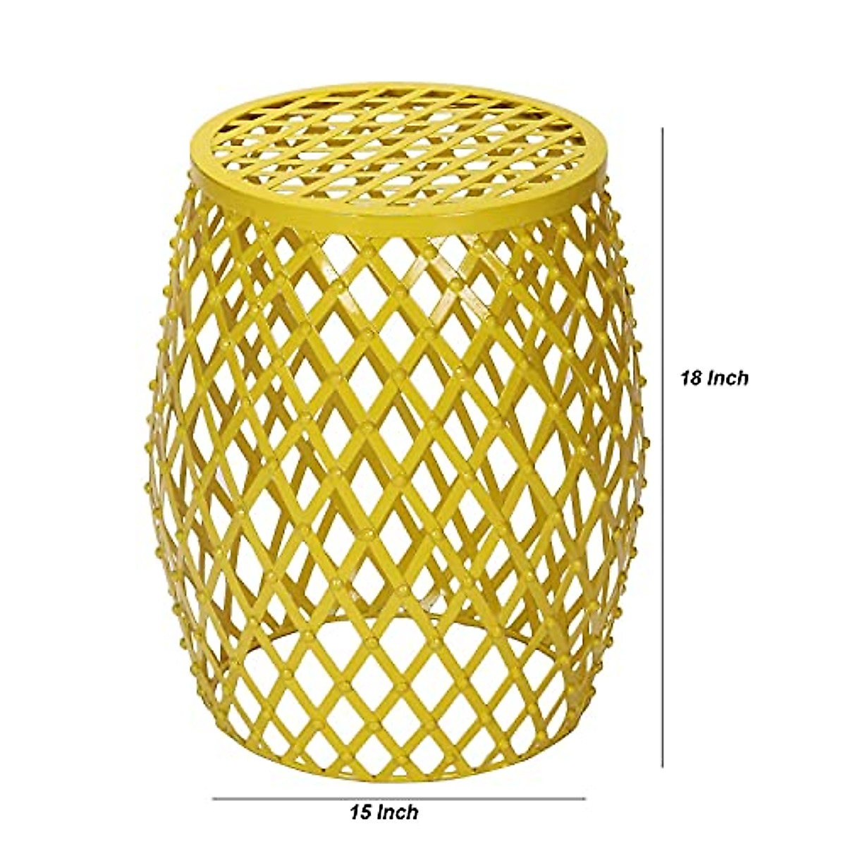 Adeco Hatched Diamond Pattern, for Indoor Outdoor Home Garden Accent Round Iron Metal Stool Side End Table Plant Stand Chair, Yellow