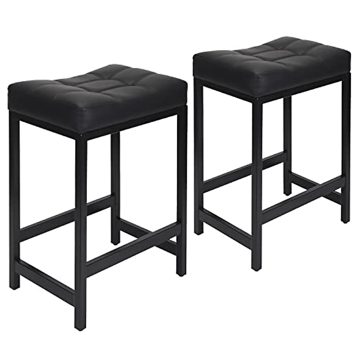 ErgoDesign 26 Inches Saddle Stools, Metal Frame Bar Stools, Pu Leather Bar Chairs, Black, Set of 2