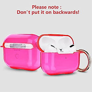 AirPods Pro Case AIRSPO Clear Case for AirPods Pro Charging Case Soft TPU Airpod Pro Protective Case 2019 with Keychain Airpods Pro Protective Cover Skin (Neon Hot Pink)