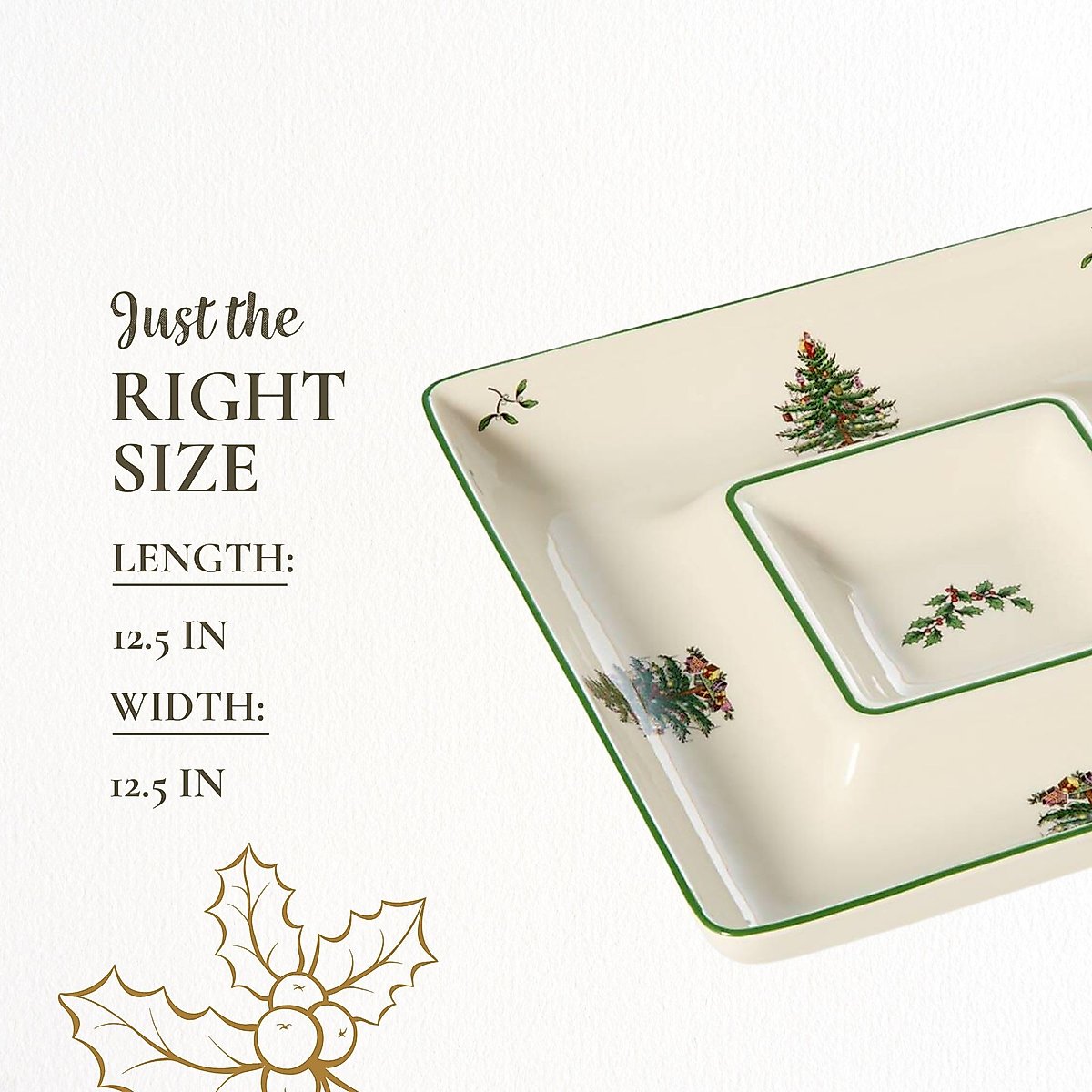 Spode Christmas Tree 12 Inch Square Chip and Dip Platter