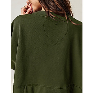 Ugerlov Womens Oversized Sweatshirt Dress Long Sleeve Crewneck Pullover Tops Relaxed Fit Sweatshirts Flowy Mini Short Dress, Army Green M