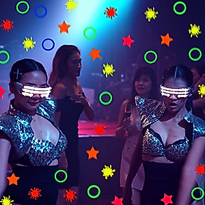 Glow Party Confetti, Neon Birthday Party Confetti Circle Dots Stars Fluorescent Confetti UV Blacklight Birthday Reactive Glow Party Confetti for Blacklight Neon Birthday Party Wedding Supplies 300 Pcs