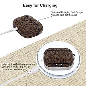 Compatible with Airpods Pro Case, Luxury Full-Body Hard Shell Leather Skin Case Cover Shock-Absorbing Protective Case with Keychain for AirPods Pro Earphones Charging Case [Front LED Visible]