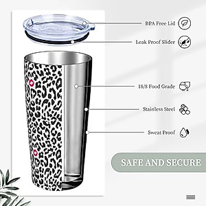 20oz Tumbler Classic Leopard Lipstick Double Wall Vacuum Insulated Coffee Mug with Lid and Metal Straw Brush Reusable Stainless Steel Water Bottle Travel Cup Gifts for Car Ice Drinks Hot Beverage