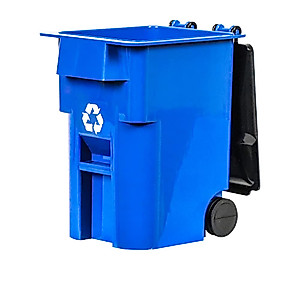 Miniature Toy Blue Recycling Trash Can with Lid & Wheels for Wrestling Action Figures