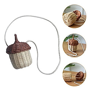Handwoven Rattan Bag Acorn Shaped: Wicker Crossbody Handbag Beach Straw Hand Woven Shoulder Bag Small Basket with Handle for Kids Women Summer Travel