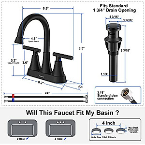 Bathroom Faucets for Sink 3 Hole, Hurran 4 inch Matte Black Bathroom Sink Faucet with Pop-up Drain and 2 Supply Hoses, Stainless Steel Lead-Free 2-Handle Centerset Faucet for Bathroom Sink Vanity RV