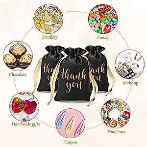 Roowest 100 Pcs Thank You Satin Gift Bags 4 x 6 Inch Drawstring Jewelry Pouches Candy Bag for Wedding Bridal Shower Baby Shower Favor Bags Drawstring Bags for Birthday Holiday Decors (Black)