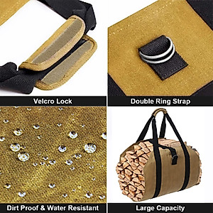 Coverify Canvas Log Carrier Bag Heavy Duty Water Resistant Firewood Log Tote Bag Carrier for Indoor Stoves Firewood Carry Bag Holder with Handles for Outdoor Camping Trip (39.4''x18'', Brown)