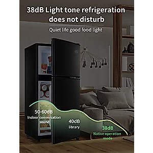 KRIB BLING Mini Fridge With Freezer,3.5 Cu. Ft Compact Refrigerator With 2 Doors,7- Level Adjustable Thermostat, Removable Glass Shelves For Bedroom, Office, Kitchen, Apartment, Dorm, Black