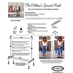 Childrens Garment Rack- Kids Closet Organizer- Kids Clothing Rack with 10 Hangers & Opt. Wheels (Includes 10 Pink Childrens Velvet Hangers)