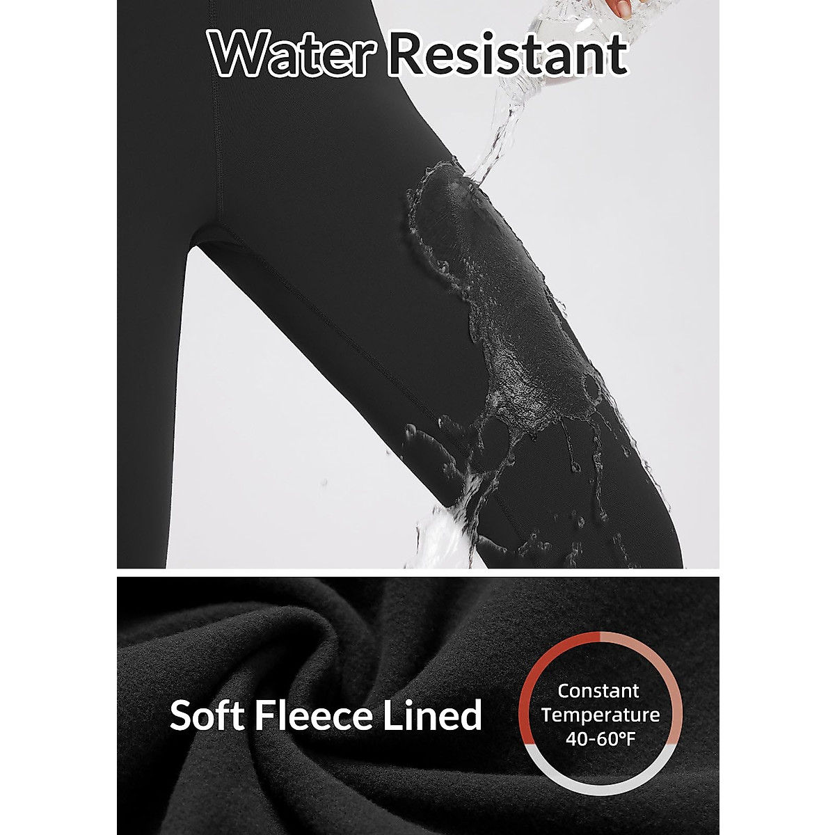 BALEAF Women's Fleece Lined Leggings Waterproof Winter Hiking Pants Thermal Running Tights Zipper Pockets High Waisted Cold Weather Black Medium