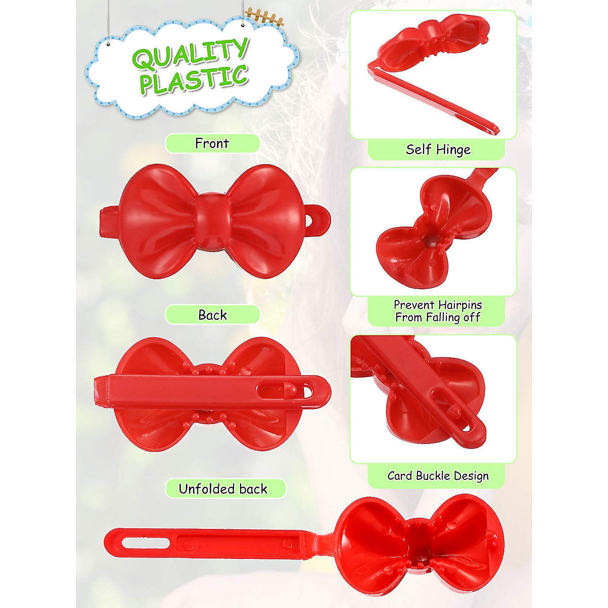 WILLBOND 100 Pieces Girls Hair Barrettes Self Hinge Plastic Clip Toddler Kids Baby 80s 90s Clip Colorful Cute Cartoon Hair Pin Accessories(Butterfly, Plum Blossom, Bow, Heart-shaped)