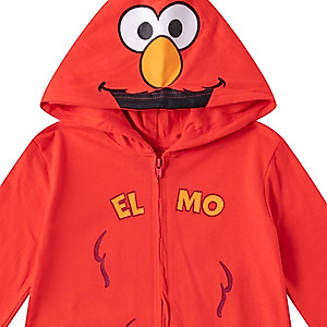 Sesame Street Boys’ Elmo or Cookie Monster Zip Up Long Sleeve Hooded Romper for Newborn, Infant and Toddler Kids