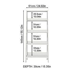 Madesa 5-Tier Ladder Shelf with Storage Space, Free Standing Bookshelf, Wood, 15" D x 24" W x 55" H – White