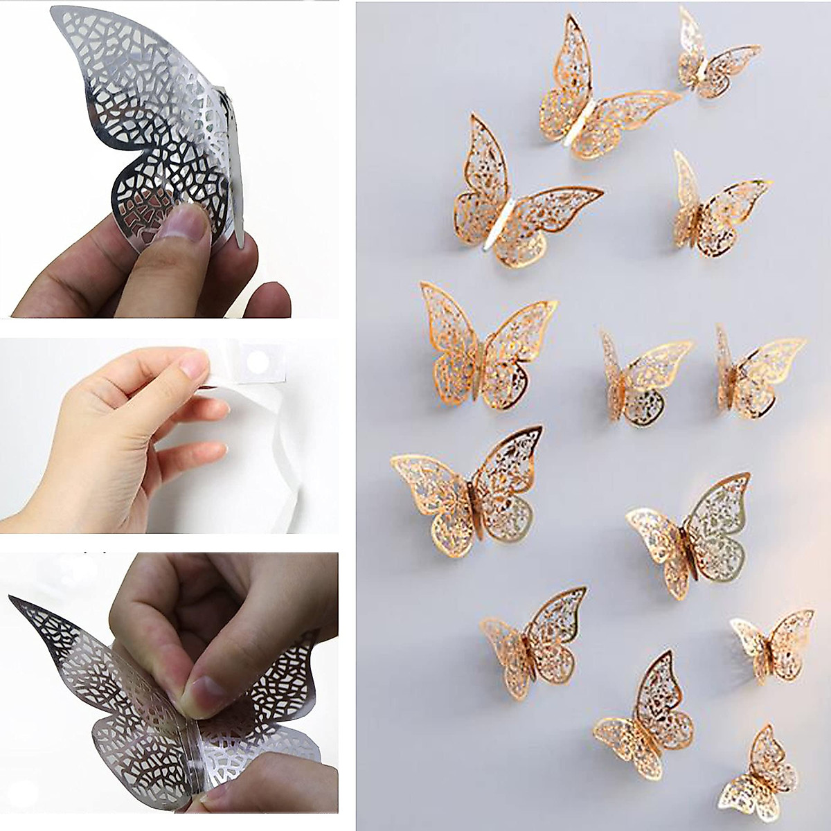 Seasonsky 108PCS 3D Butterfly Wall Stickers Wall Decal Decor Art Decorations Sticker Removable Hollow Butterfly 3 Sizes for Room Home Classroom Offices Bedroom Decor