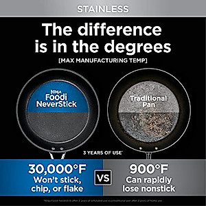 Ninja C62200 Foodi NeverStick Stainless 10.25-Inch & 12-Inch Fry Pan Set, Polished Stainless-Steel Exterior, Nonstick, Durable & Oven Safe to 500°F, Silver