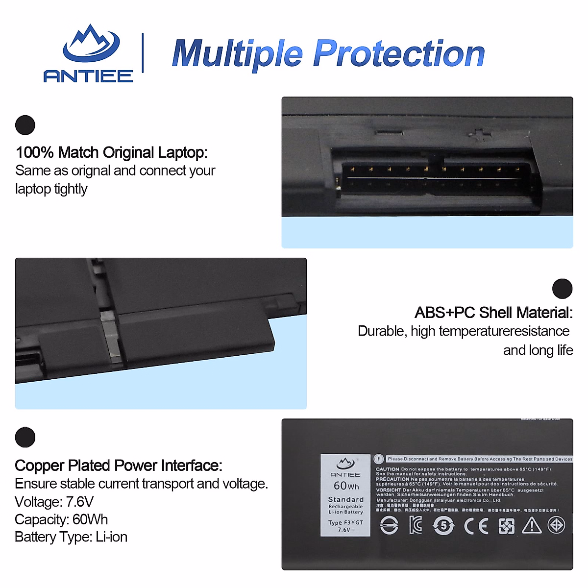 60Wh F3YGT Laptop Battery for Dell Latitude 12 7000 7280 7290/13 7000 7380 7390/14 7000 7490 7480 P28S P28S001 P73G P73G002 Series 2X39G DM6WC DM3WC KG7VF V4940 fits Dell 451-BBYE 453-BBCF