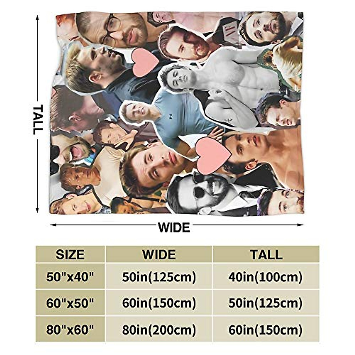 Chris Evans Gifts for Women Throw Blankets Baby Warm ,for Sofa, Bed,Living Room, Durable Home Decor Flannel Blanket for Adult and Kids (60"x50")