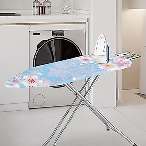 Psesaysky Flowers Iron Board Cover Standard Size Heavy Duty Thick Padding with Hook and Loop Extra Wide Ironing Pad for Table Easy Install Pink