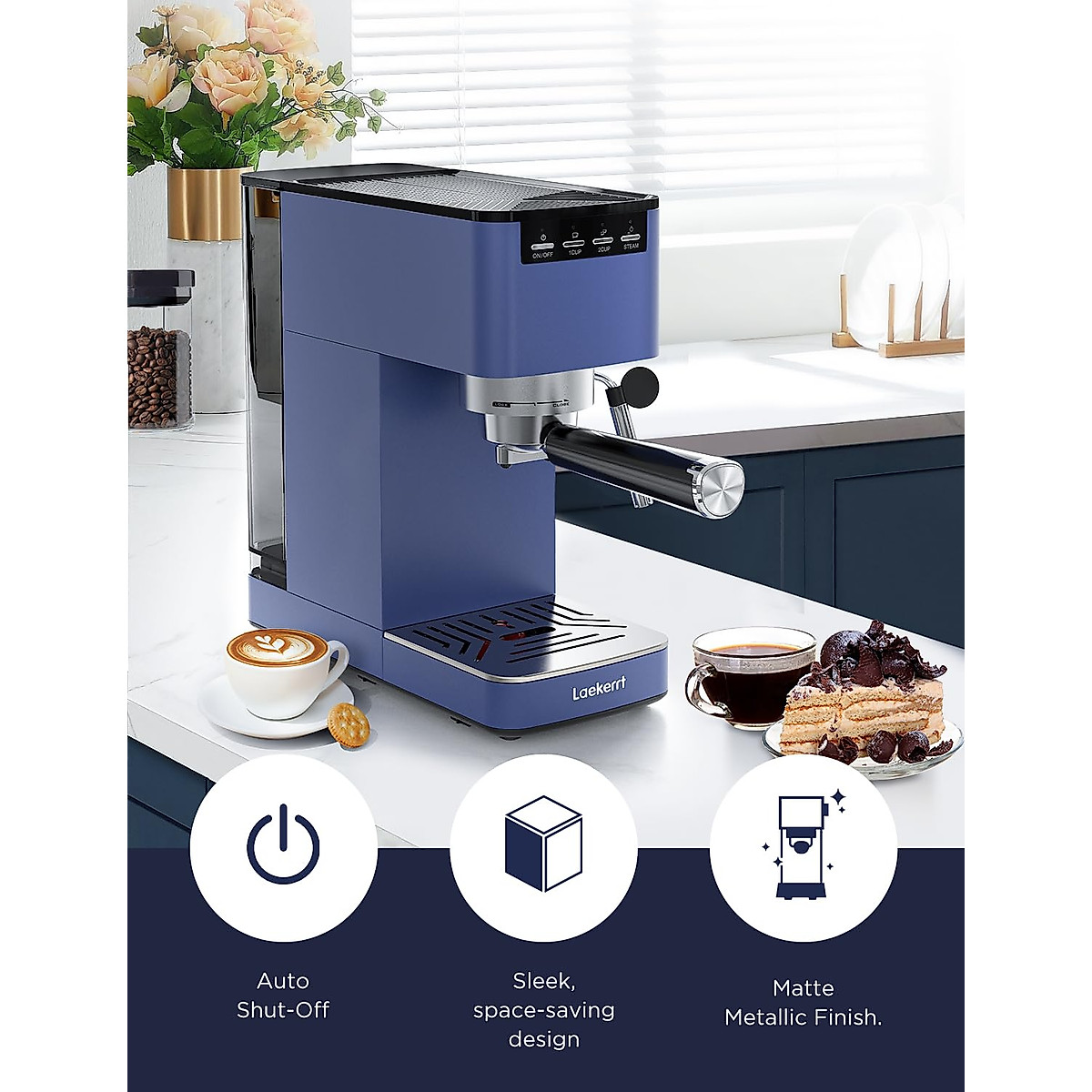 Laekerrt Espresso Machine 20 Bar Espresso Maker with Milk Frother Steam Wand, Compact Espresso Coffee Machine for Cappuccino and Latte (Navy Blue, Upgraded Version) Gift for Coffee Lovers, Dad, Mom