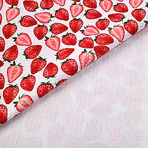 David Angie Fruit Pattern Strawberry Printed Bullet Textured Liverpool Fabric 4 Way Stretch Spandex Knit Fabric by The Yard for Head Wrap Accessories (Strawberry)