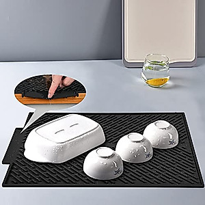 Fimary Silicone Dish Drying Mat with Drain Lip, 17" x 13'' Rubber Dish Drying Mat with Wedge Slope Water Collection, Drying Mat for Kitchen Counter, Easy to Clean Draining Mat Dishwasher Safe (Black)