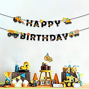 Construction Birthday Banner Dump Truck Party Decorations Pre-Assembled Builder Bulldozer Excavator Tank Truck Garland Supplies