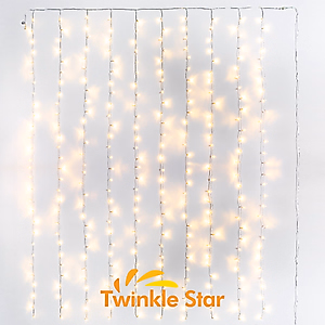 Twinkle Star 300 LED Window Curtain String Light for Christmas Wedding Party Home Garden Bedroom Outdoor Indoor Wall Decorations (Warm White)