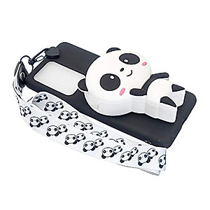 Girlyard for Samsung Galaxy S21 Ultra 6.8 Inch Silicone Case with 3D Cartoon Zipper Wallet Purse Stand Holder Back Cover and Long Detachable Lanyard Strap Phone Case for Kids Girls, Black Panda