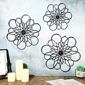 3 Pieces Metal Flower Wall Decor Rustic Galvanized Metal Flower Hanging Metal Flower Wall Art Wire Outline Wall Flowers Decor for Home Bedroom Bathroom Kitchen Garden Wall Art (1 Style)