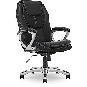 Serta Executive Office Padded Arms, Adjustable Ergonomic Gaming Desk Chair with Lumbar Support, Faux Leather and Mesh, Black