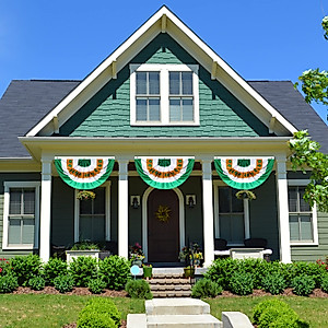 8 Pcs Shamrock Outdoor Flag St Patrick Banner Flag 3 x 1.5 Feet Irish Flag Bunting Half Fan Ireland Shamrock Flag Printed Polyester Pleated Fan Flag with Grommet for Indoor Outdoor Decorations