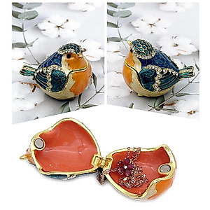 JWT Astyle Robin Bird Hinged Jewelry Box with Stones , Collectible Animal Trinket Box.Rings Earrings Storage Boxes,Bird Figurine Home Decor Gift.