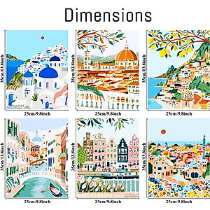 cupmod 6 Packs Paint by Number for Adults,Scenery-Cityscape DIY Acrylic Oil Painting Paint by Numbers Kits on Canvas,Adults Paint by Numbers Kits Drawing Paintwork for Home Decor