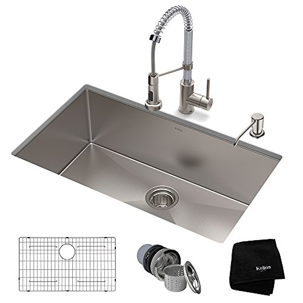 KRAUS 30-inch 16 Gauge Standart PRO Kitchen Sink Combo Set with Bolden 18-inch Kitchen Faucet and Soap Dispenser, Stainless Steel Chrome KHU100-30-1610-53SSCH