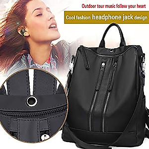 fun young Backpack Purse for Women,Casual Fashion Oxford Cloth Waterproof Shoulder Bags with Earphone Hole(BLACK)