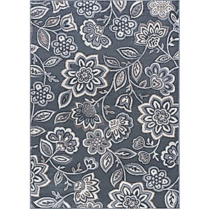 Emmalyn Transitional Floral Gray Rectangle Area Rug, 7.6' x 10'