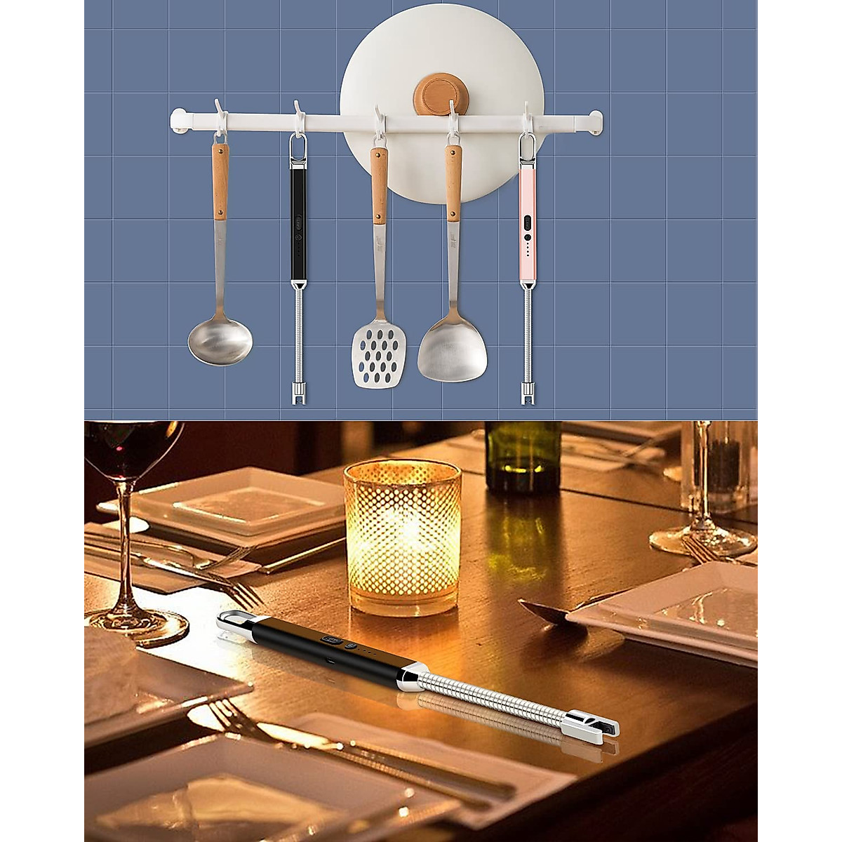 LcFun Candle Lighter 2 Pack, USB Rechargeable Lighter, Plasma Arc Electric Lighter with 360°Flexible Neck Long Lighter, Windproof Flameless Lighters for Candles, Fireworks, BBQ (Black & Pink)