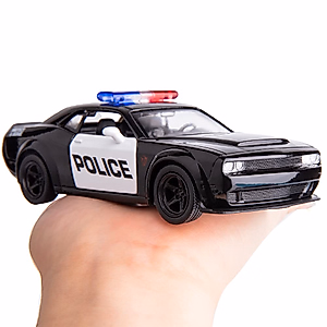 BDTCTK 1/36 Scale Challenger Police Car Model, Zinc Alloy Die-Cast Pull Back Vehicles Kid Toys for Boy Girl Gift (Black)