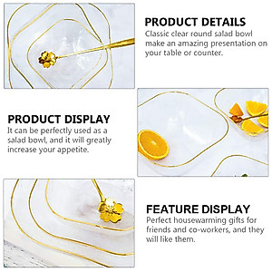 Operitacx Glass Salad Bowls Crystal Candy Serving Bowls 1000ML Fruit Dessert Pasta Snack Container with Golden Trim for Home Restaurants Parties