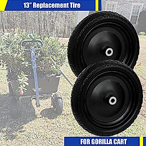 13” Flat-Free Tires for Cart,Solid Polyurethane Wheels for Hand Truck Garden Cart Trolleys,with 5/8” Axle 2.16” Offset Hub 3.15” Tire Width 600 lbs Capacity, 4 pack