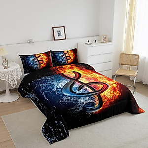 Feelyou Music Themed Comforter Set Water Flame Music Note Print Bedding Set King Size Luxury Musical Comforter for Kids Boys Girls Men Women Decor Hipster Duvet Set Boys