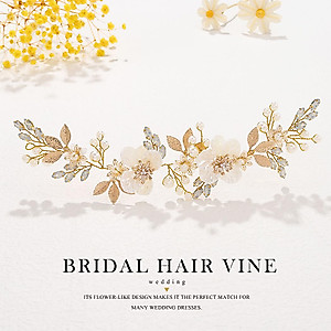EARENT Bride Wedding Flower Hair Vine Gold Crystal Headpiece Bridal Pearl Leaf Headband Bridesmaid Hair Accessories for Women and Girls