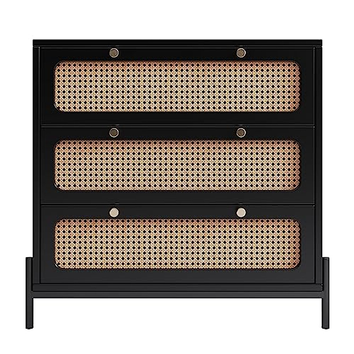 CKLMMC Modern 3-Drawer Chest,Cannage Rattan Closet,Wood Storage Cabinet Sideboard for Bedroom, Living Room, Entryway, Hallway (Black#Rattan*c)