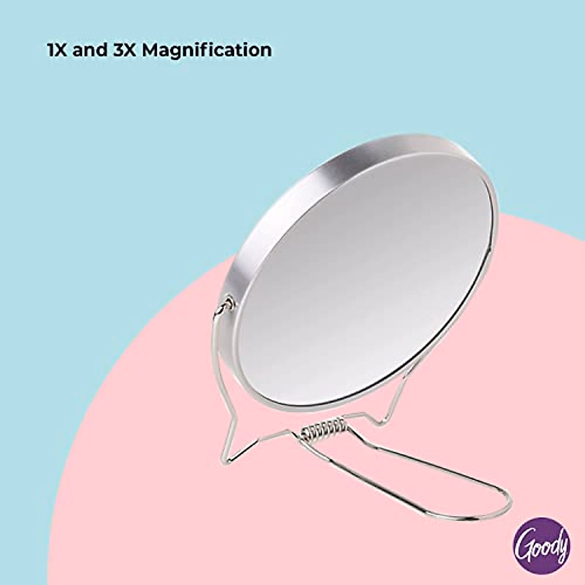 Goody Two-Sided Makeup Mirror with Stand - 1X and 3X Dual Sided Magnification - Lightweight & Portable Table Top Magnifying Vanity Mirror