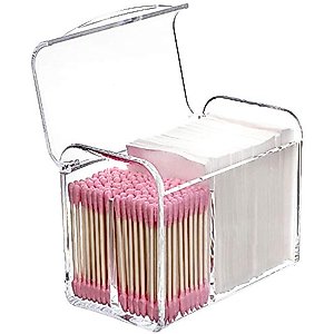 Sooyee Qtip Holder Dispenser for Cotton Ball, Cotton Swab, Cotton Round Pads, Floss,3 Compartment Plastic Apothecary Jars,Bathroom Organization and Storage,Vanity Organizers and Storage,Clear