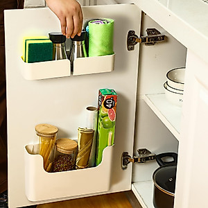 Suzile 2 Pcs Wall Mount Organizer Cabinet Door Storage Stick on Wall Shelf Plastic Floating over Cabinet Storage Bin No Drill Installation Versatile for Home Bathroom Office Kitchen Accessories 2 Size