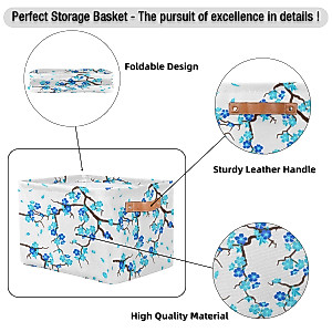 Funky Qiu Japanese Cherry Blossom Storage Basket Cube Large Toys Storage Box Bin with Handle Collapsible Closet Shelf Cloth Organizer for Nursery Bedroom,15x11x9.5 in,1 Pack